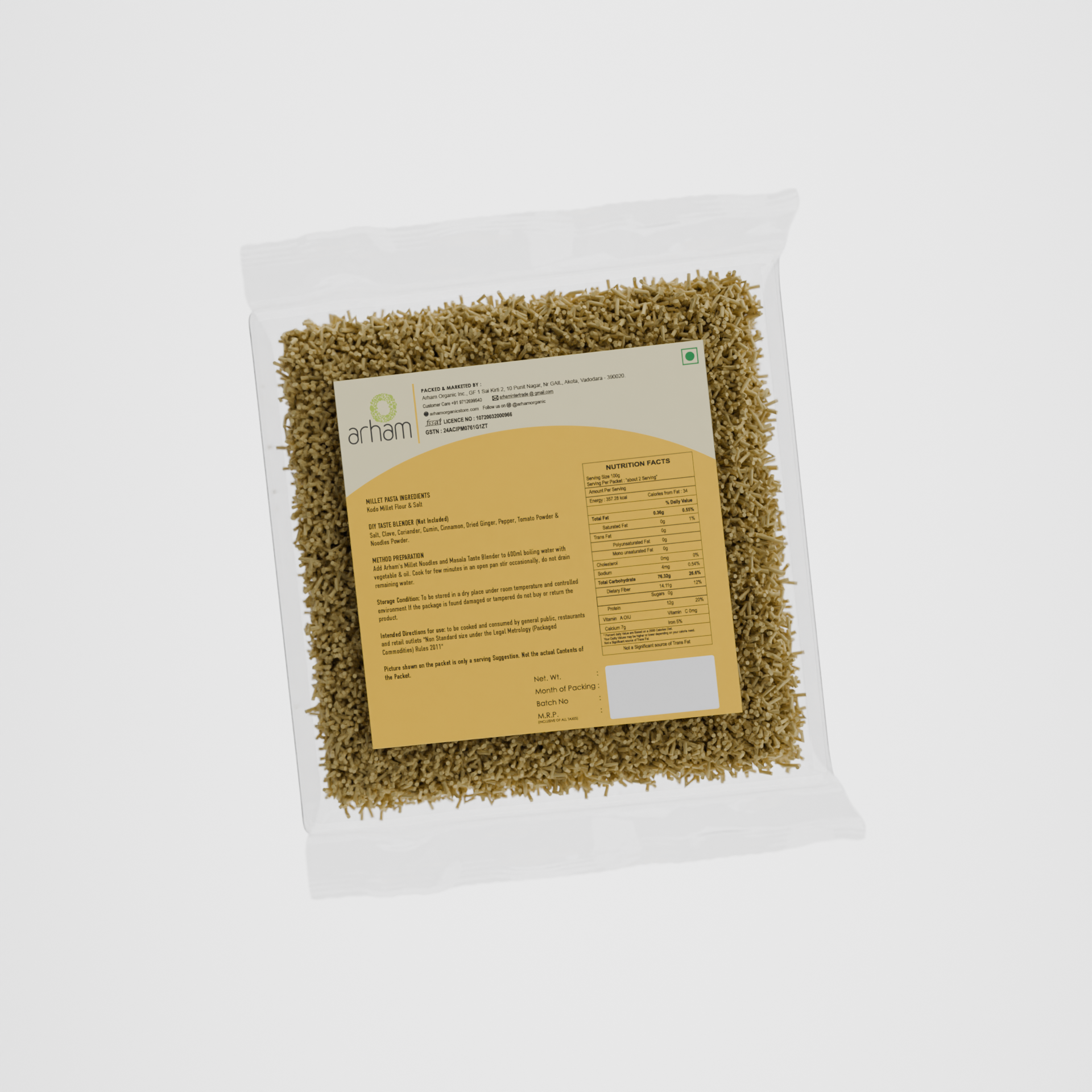 Kodo Millet Noodles 180 g – Arham Organic | Fibre-Rich – Arham Organic ...