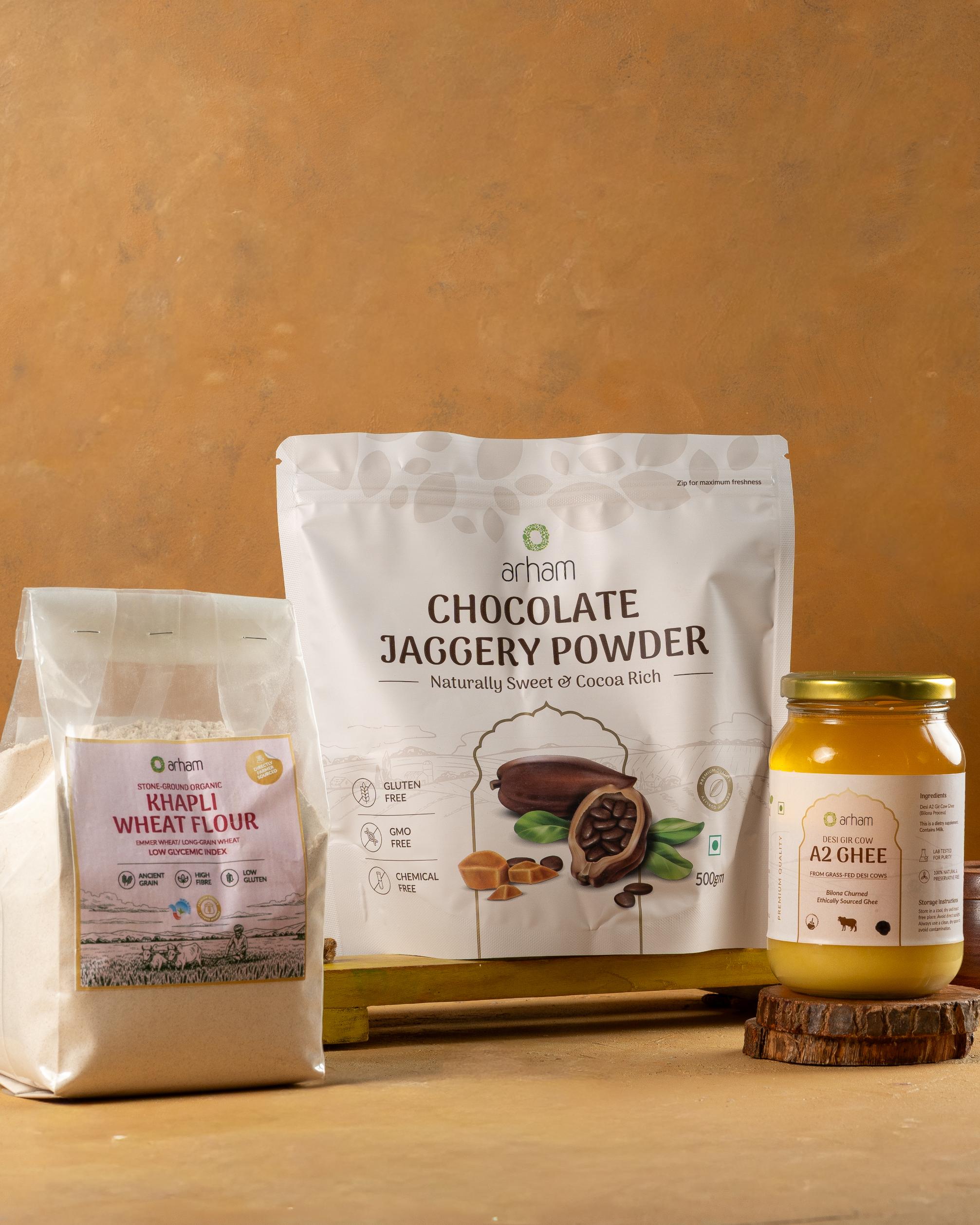Daily Essentials Combo – A2 Gir Cow Ghee, Khapli Atta & Chocolate ...