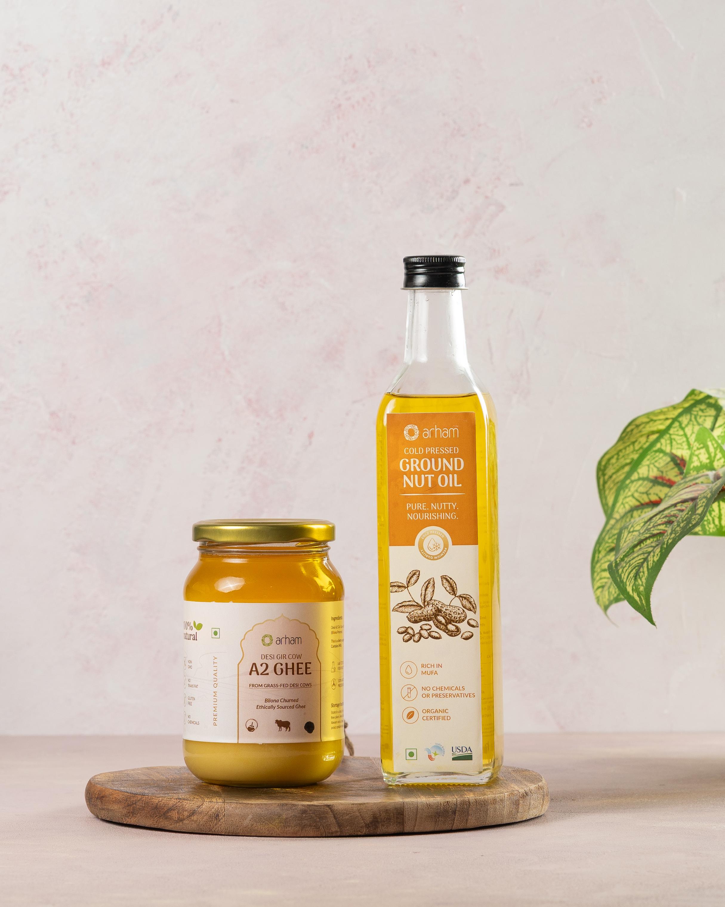 Traditional Cooking Duo – A2 Gir Cow Ghee & Organic Groundnut Oil ...